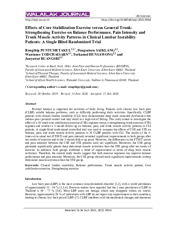 (PDF) Effects of Core Stabilization Exercise versus General Trunk ...