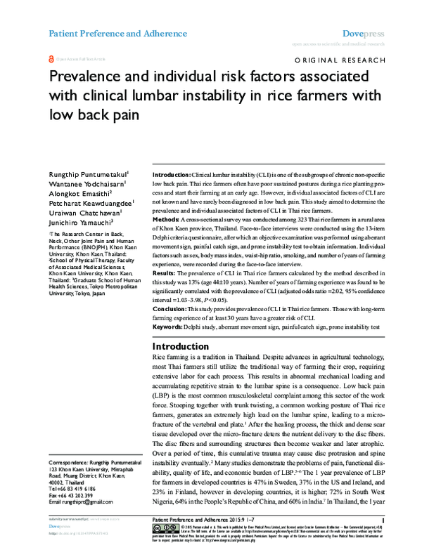 (PDF) Prevalence and individual risk factors associated with clinical ...
