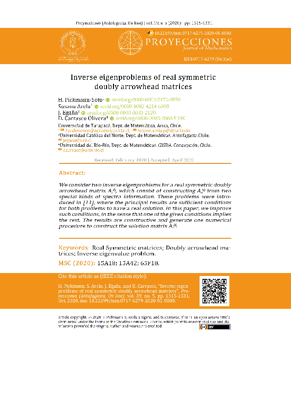 Pdf Inverse Eigenproblems Of Real Symmetric Doubly Arrowhead Matrices