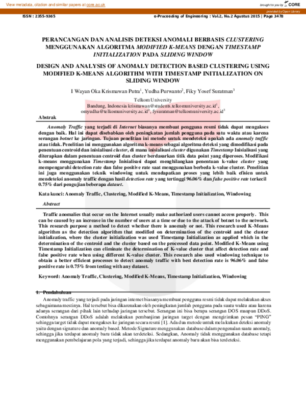 Pdf Perancangan Dan Analisis Deteksi Anomaly Berbasis Clustering Menggunakan Algoritma