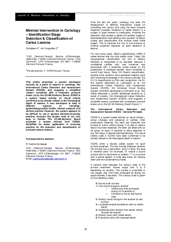(PDF) Minimal intervention in Cariology - Identification stage ...
