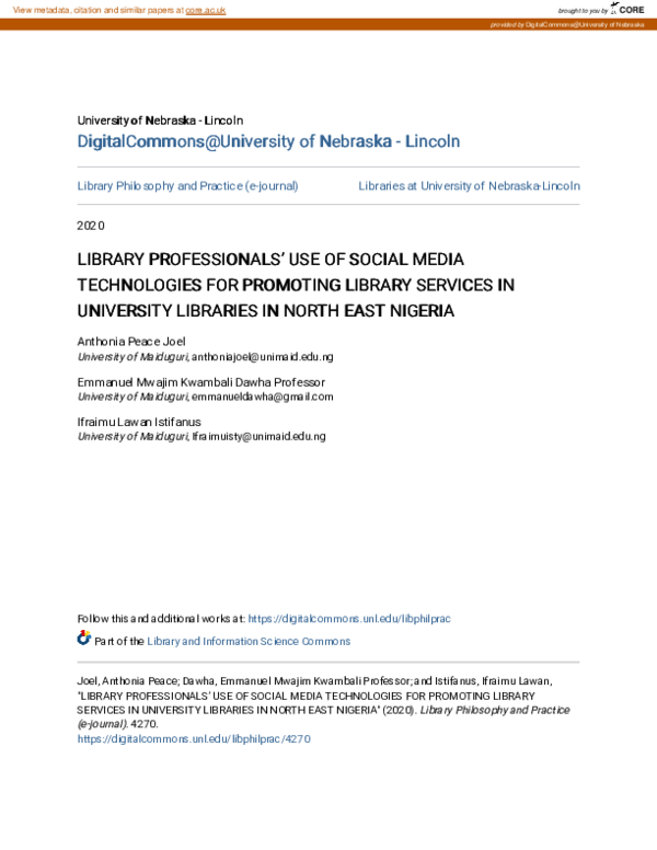 (PDF) Library Professionals Use of Social Media Technologies for ...