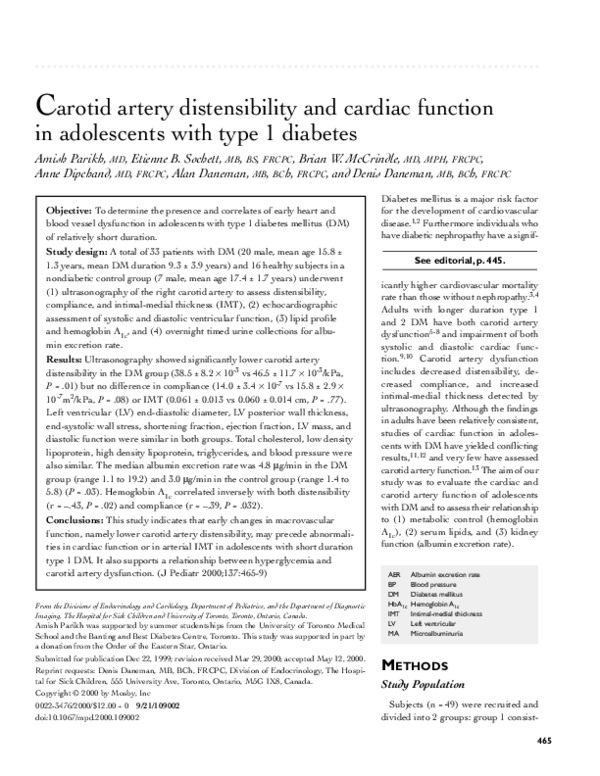 (PDF) Carotid artery distensibility and cardiac function in adolescents ...