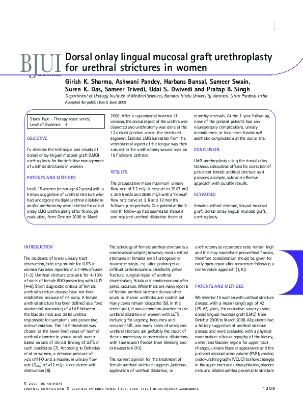 (PDF) Dorsal onlay lingual mucosal graft urethroplasty for urethral ...