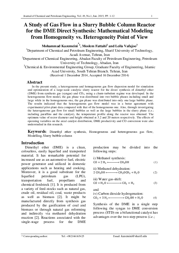 (PDF) A Study of Gas Flow in a Slurry Bubble Column Reactor for the DME Direct Synthesis ...