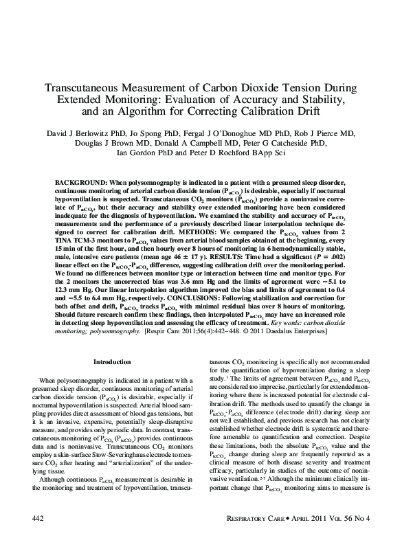 Pdf Transcutaneous Carbon Dioxide Tension And Oxygen Saturation Monitoring Versus Arterial
