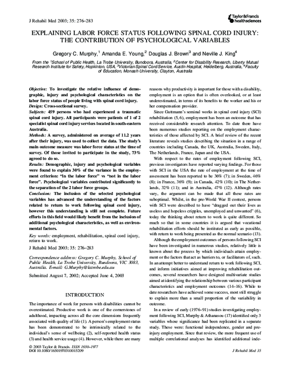 (PDF) Explaining labor force status following spinal cord injury: the ...