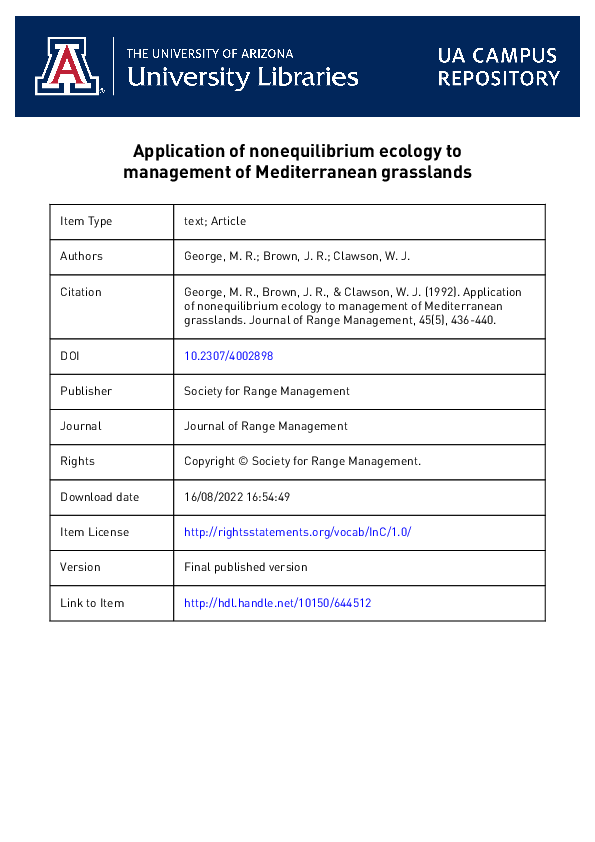 (PDF) Application of Nonequilibrium Ecology to Management of ...