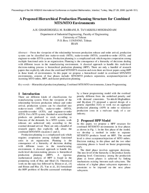 Pdf A Proposed Hierarchical Production Planning Structure For