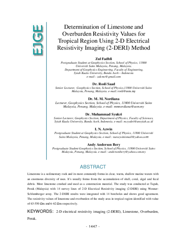 (PDF) Determination of Limestone and Overburden Resistivity Values for ...