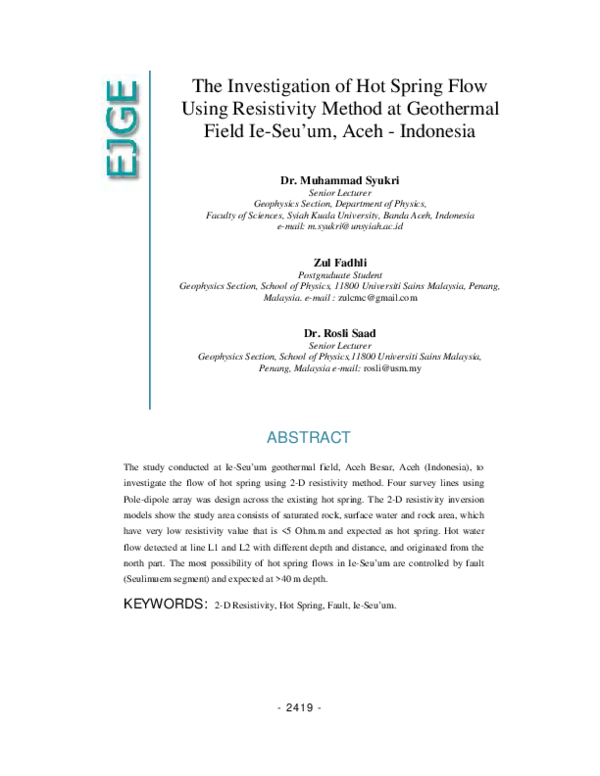 (PDF) The Investigation of Hot Spring Flow Using Resistivity Method at ...