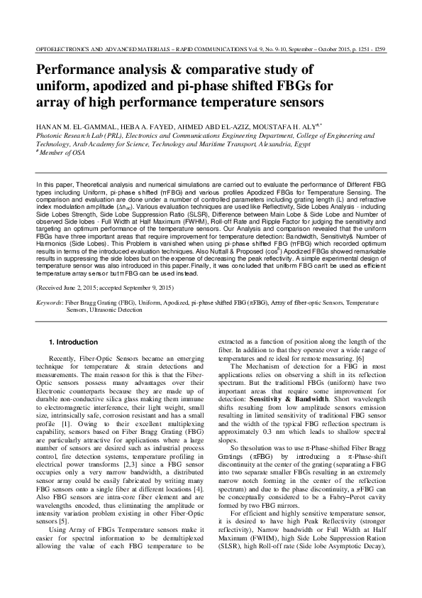 (PDF) Performance analysis & comparative study of uniform, apodized and pi-phase shifted FBGs ...