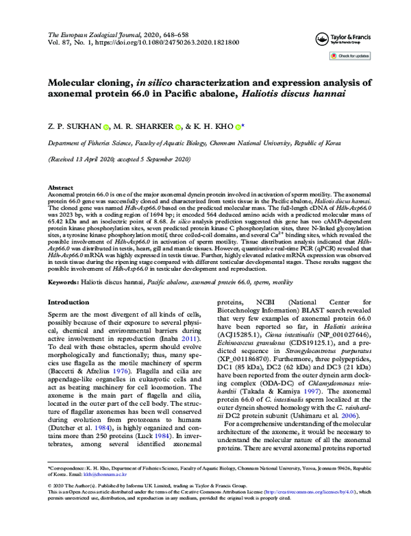 (PDF) Molecular cloning, in silico characterization and expression analysis of axonemal protein ...