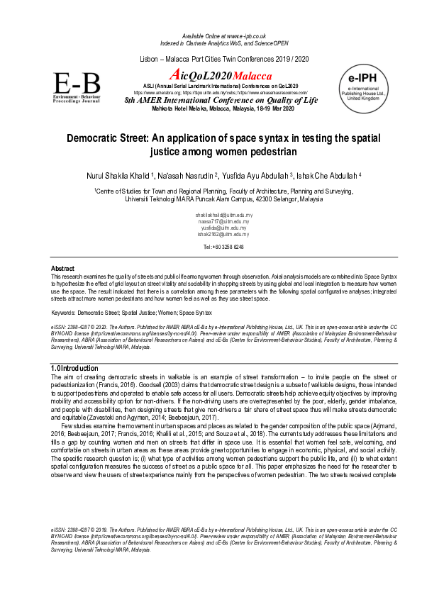 Pdf Democratic Street An Application Of Space Syntax In Testing The