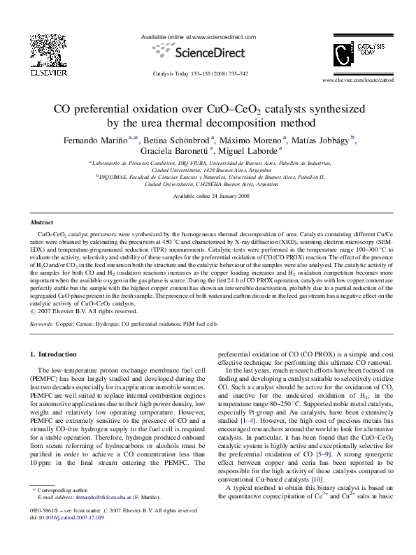 (PDF) CO preferential oxidation over CuO–CeO2 catalysts synthesized by ...