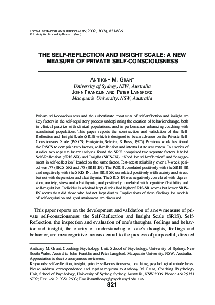 (PDF) The Self-Reflection and Insight Scale: A New Measure of Private ...