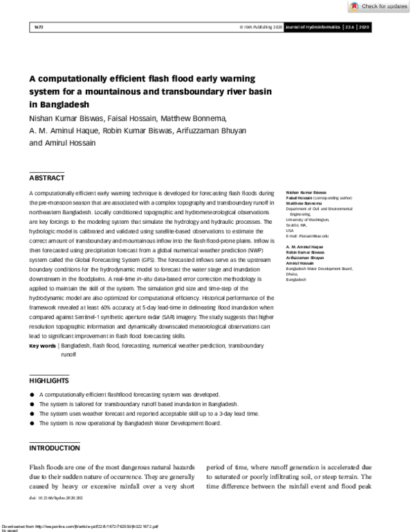 Pdf A Computationally Efficient Flash Flood Early Warning System For