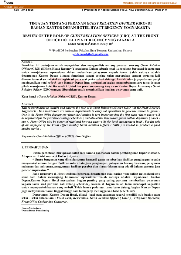 (PDF) Review of the Role of Guest Relation Officer (Gro) at the Front ...