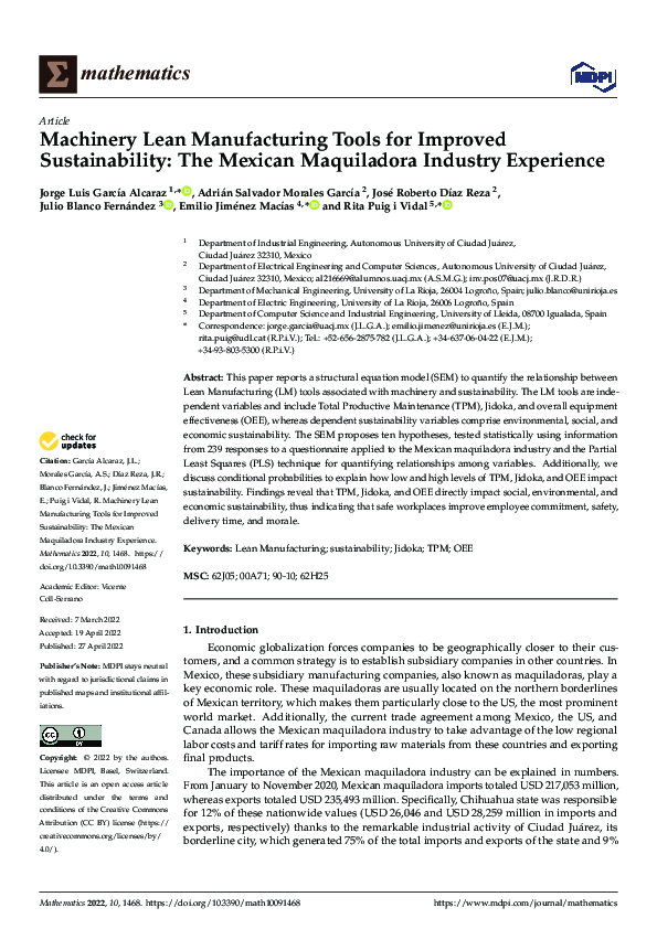 (PDF) Lean Manufacturing Tools for Sustainability Impact