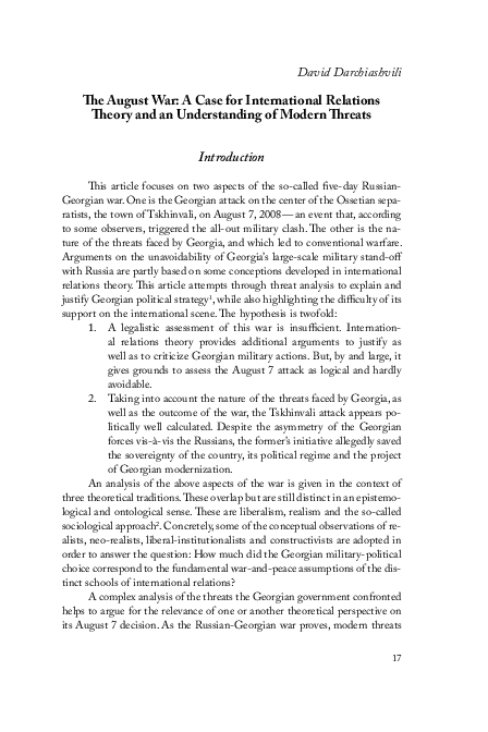 (PDF) The August War: A Case for International Relations Theory and an ...