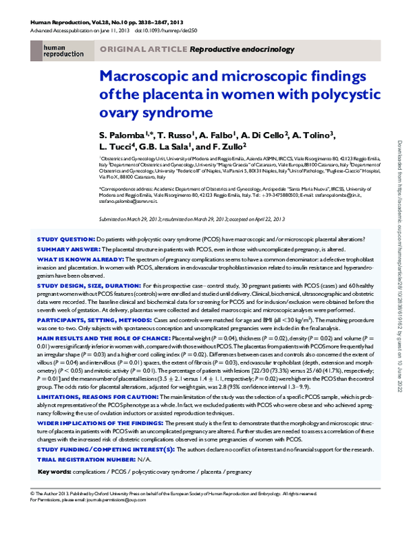 (PDF) Macroscopic and microscopic findings of the placenta in women ...