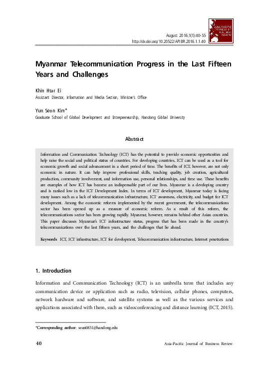 (PDF) Myanmar Telecommunication Progress in the Last Fifteen Years and ...