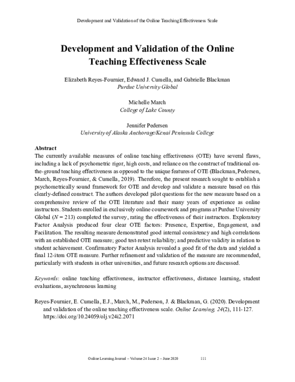 (PDF) Development and Validation of the Purdue Global Online Teaching ...
