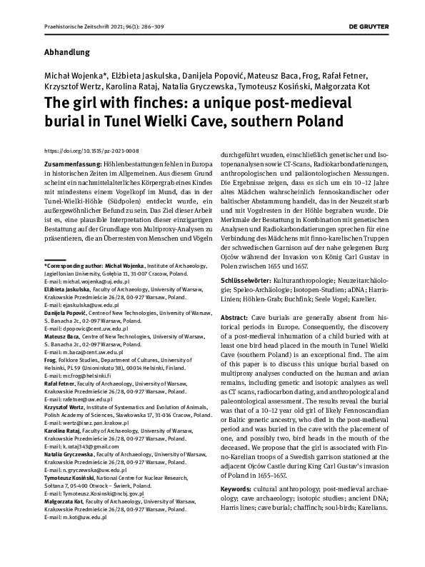 (PDF) The girl with finches: a unique post-medieval burial in Tunel ...
