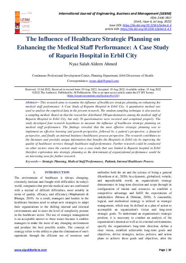 (PDF) The Influence of Healthcare Strategic Planning on Enhancing the ...