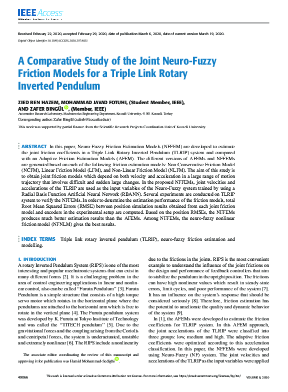 (PDF) A Comparative Study of the Joint Neuro-Fuzzy Friction Models for a Triple Link Rotary ...