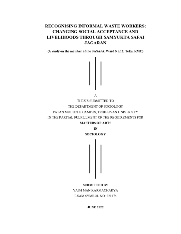 (PDF) RECOGNISING INFORMAL WASTE WORKERS: CHANGING SOCIAL ACCEPTANCE AND LIVELIHOODS THROUGH ...
