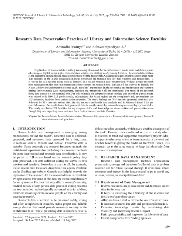 (PDF) Research Data Preservation Practices of Library and Information Science Faculties