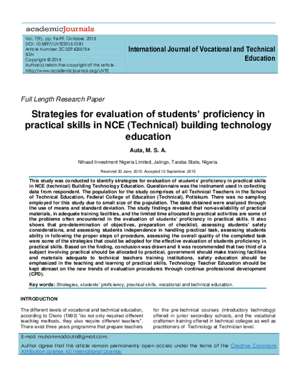 (PDF) Strategies for Evaluation of Students' Proficiency in Practical ...