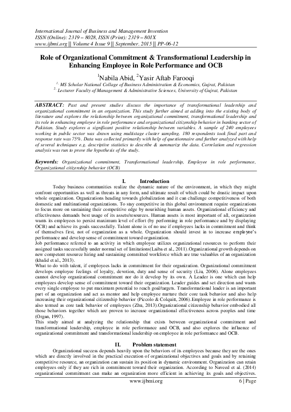 (PDF) Role of Organizational Commitment & Transformational Leadership in Enhancing Employee in ...