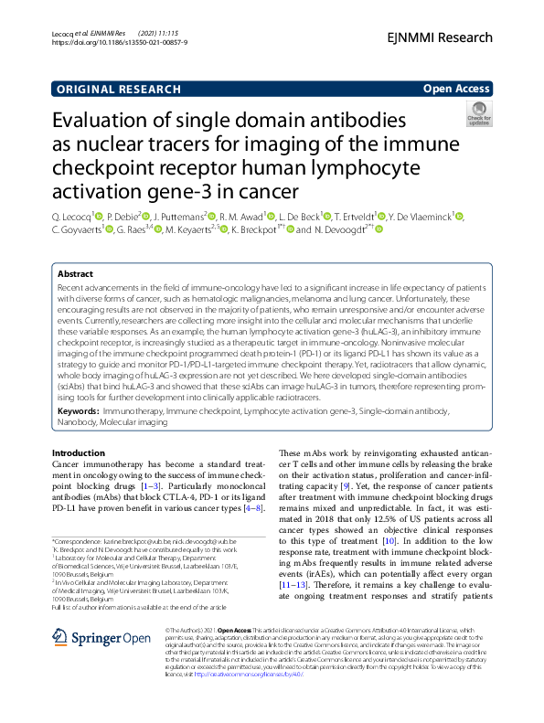 (PDF) Evaluation of single domain antibodies as nuclear tracers for imaging of the immune ...
