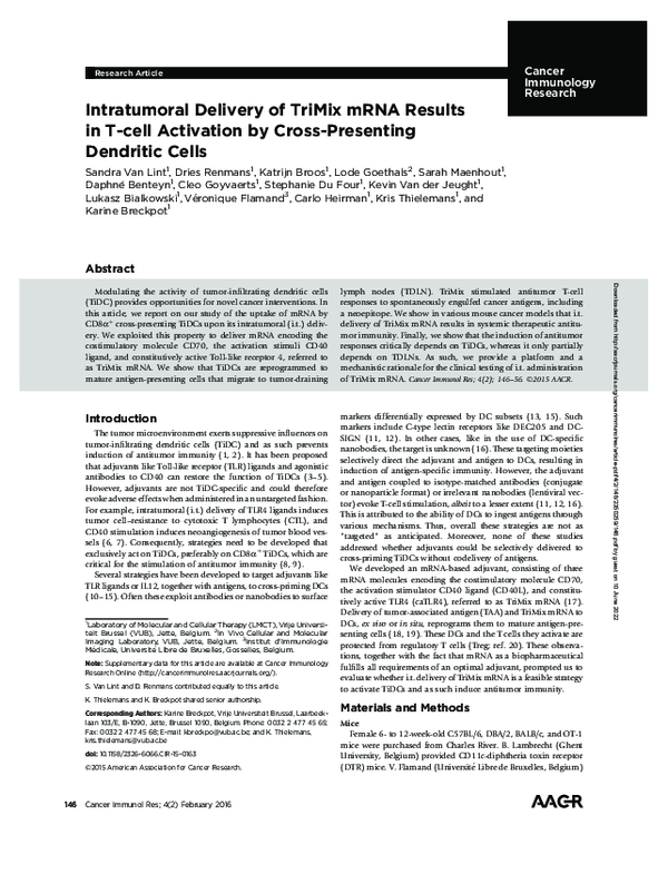 (PDF) Intratumoral Delivery of TriMix mRNA Results in T-cell Activation ...