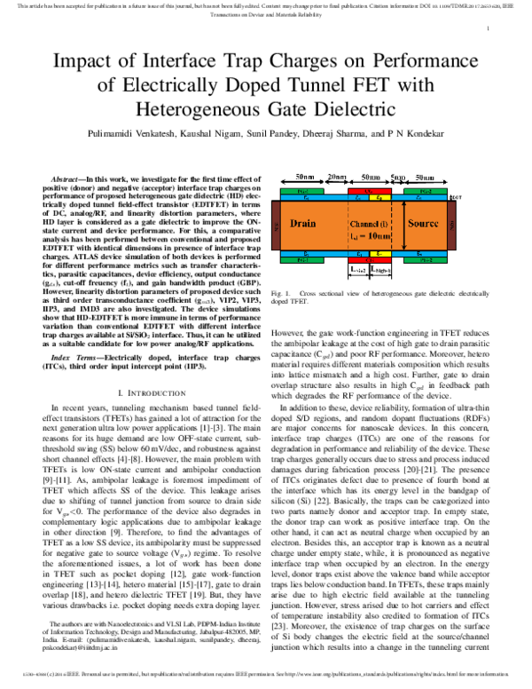 Pdf Impact Of Interface Trap Charges On Performance Of Electrically Doped Tunnel Fet With
