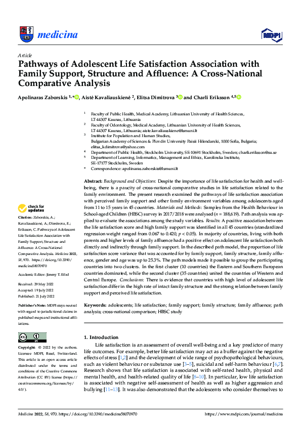 (PDF) Pathways of Adolescent Life Satisfaction Association with Family ...