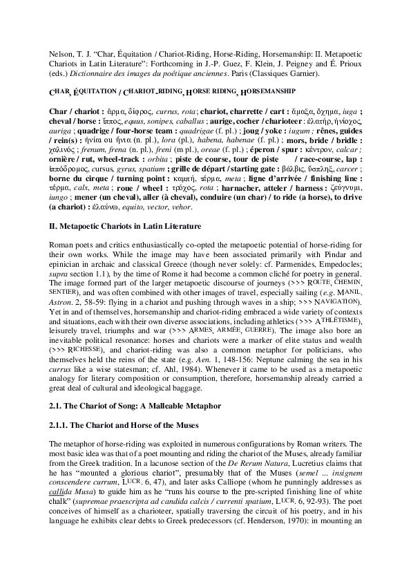 (PDF) Metapoetic Horse- and Chariot-Riding in Latin Literature