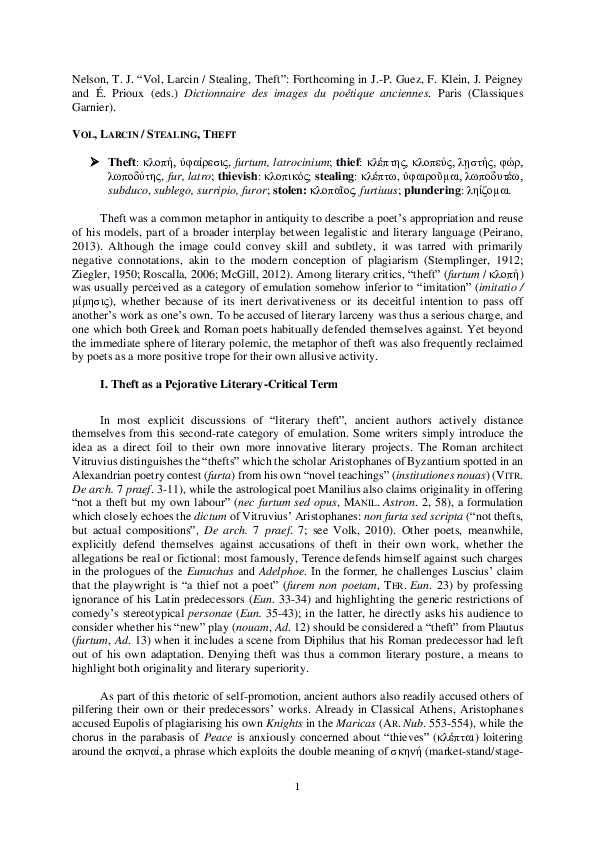 (PDF) Metapoetic Theft in Greek and Latin Literature