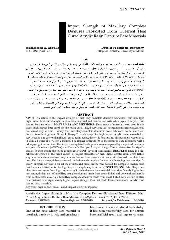 (PDF) Impact Strength of Maxillary Complete Dentures Fabricated From ...