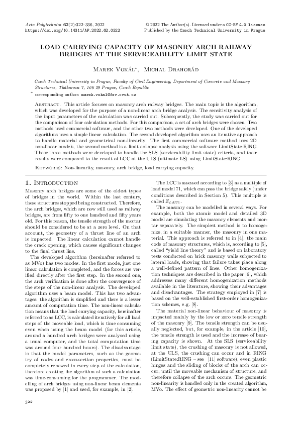 (PDF) Load carrying capacity of masonry arch railway bridges at the serviceability limit state