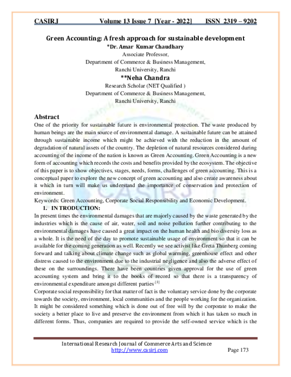 (PDF) Green Accounting: A fresh approach for sustainable development