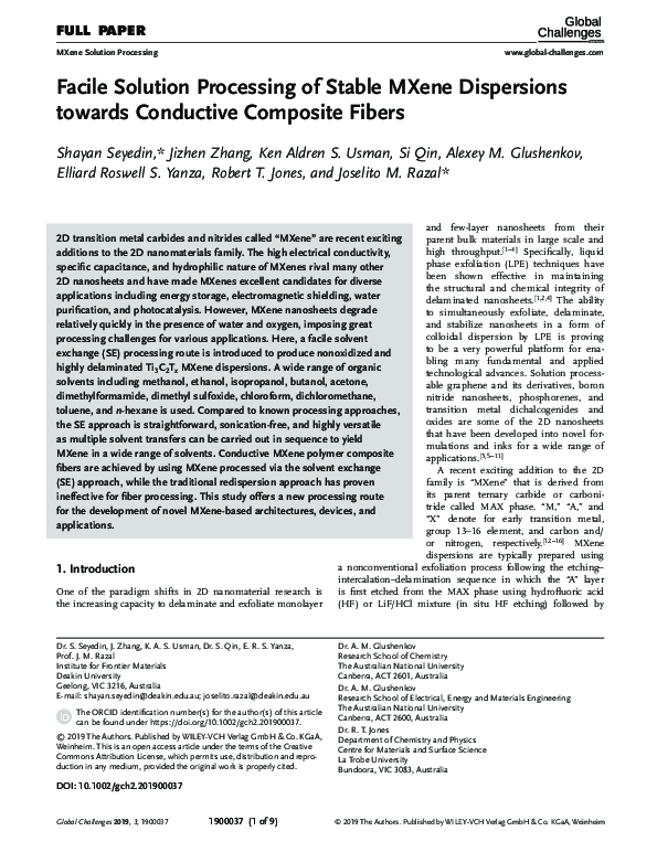 (PDF) Facile Solution Processing of Stable MXene Dispersions towards ...
