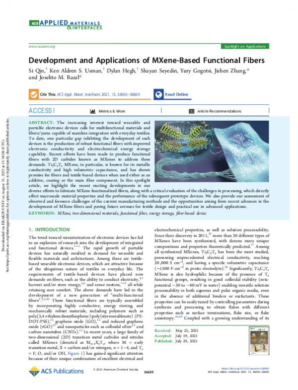 (PDF) Development and Applications of MXene-Based Functional Fibers ...