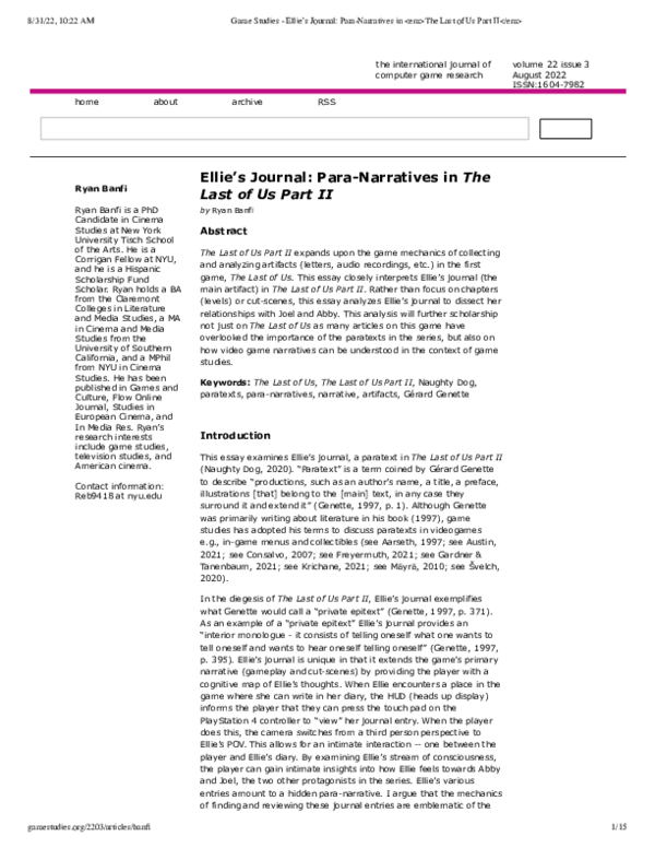 (PDF) Ellie’s Journal: Para Narratives in The Last of Us Part II
