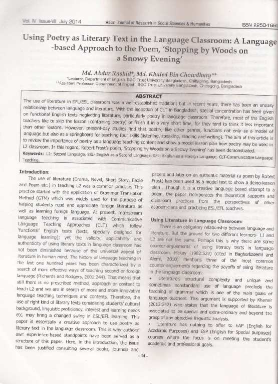 (PDF) Using Poetry as Literary Text in the Language Classroom: A ...