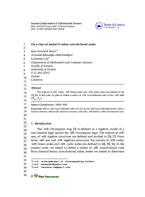 (PDF) On a class of modal theta-valent convolutional codes