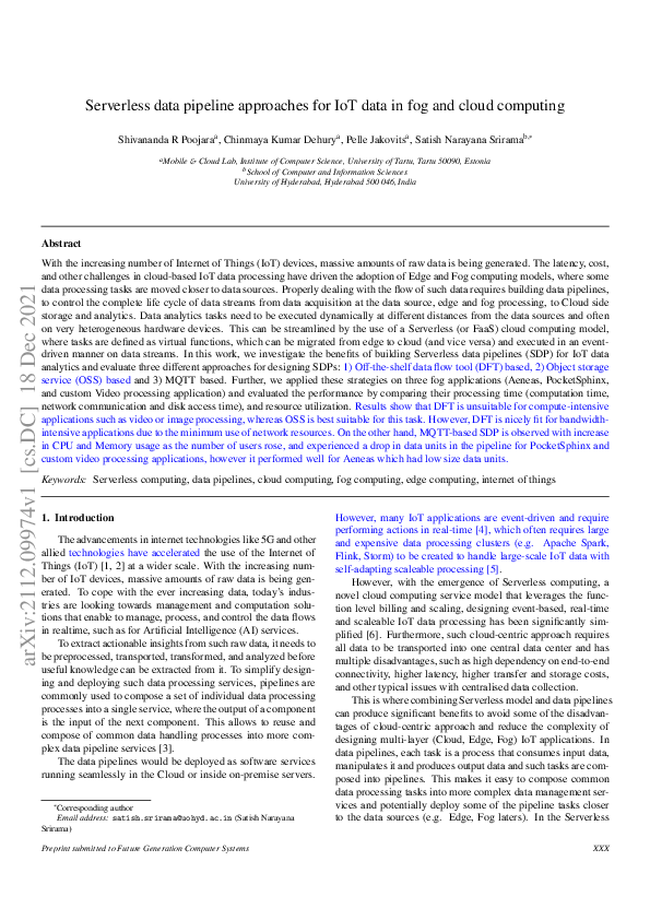 (PDF) Serverless data pipeline approaches for IoT data in fog and cloud computing