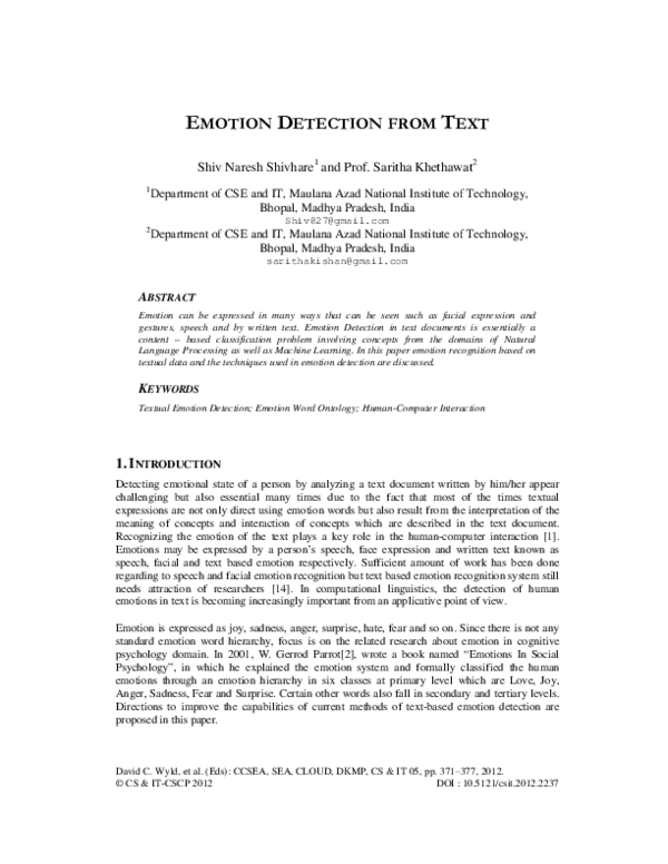 Pdf Emotion Detection From Text